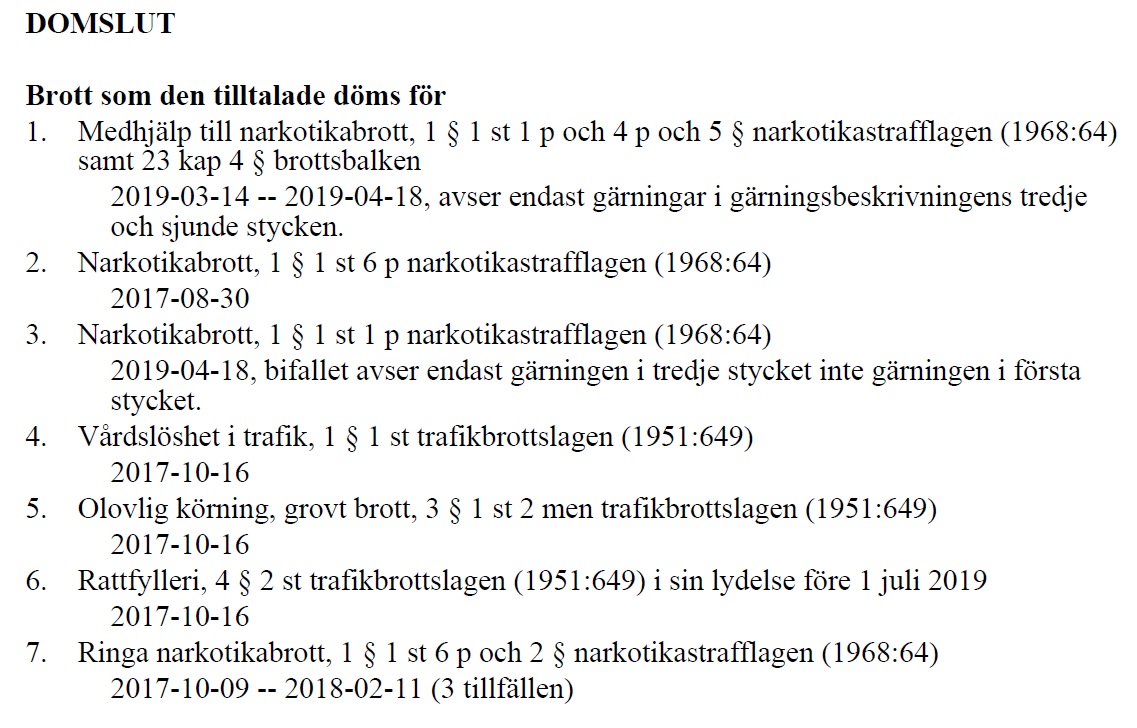 KOKAINLIGAN HAR FÅTT SINA DOMAR